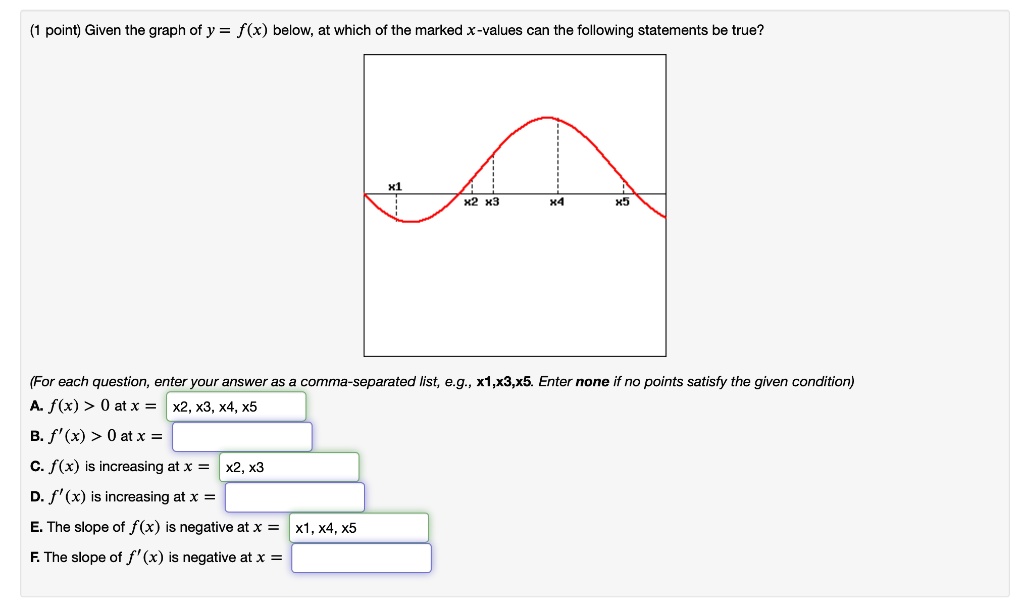 Given The Graph Of Y Fx Below At Which Of The Marked X Values Can The Following Statements 0528