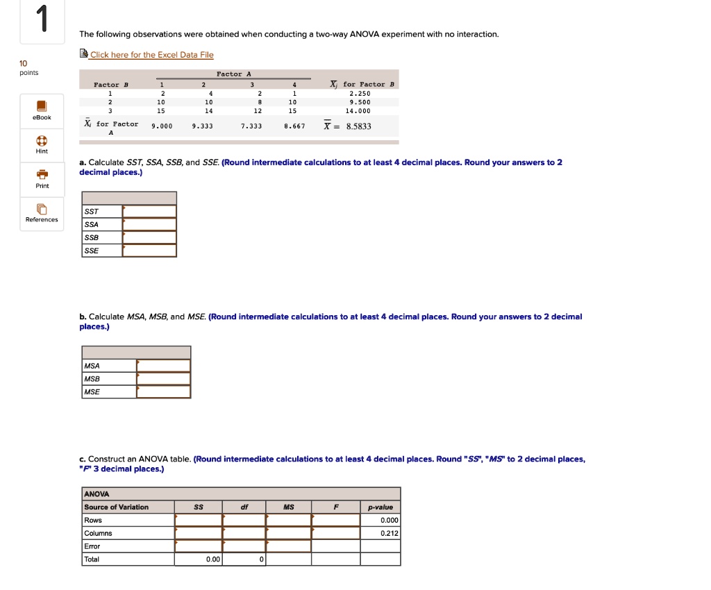 SOLVED:The following observations were obtained when conducting IWO-way ANOVA experiment with no ...