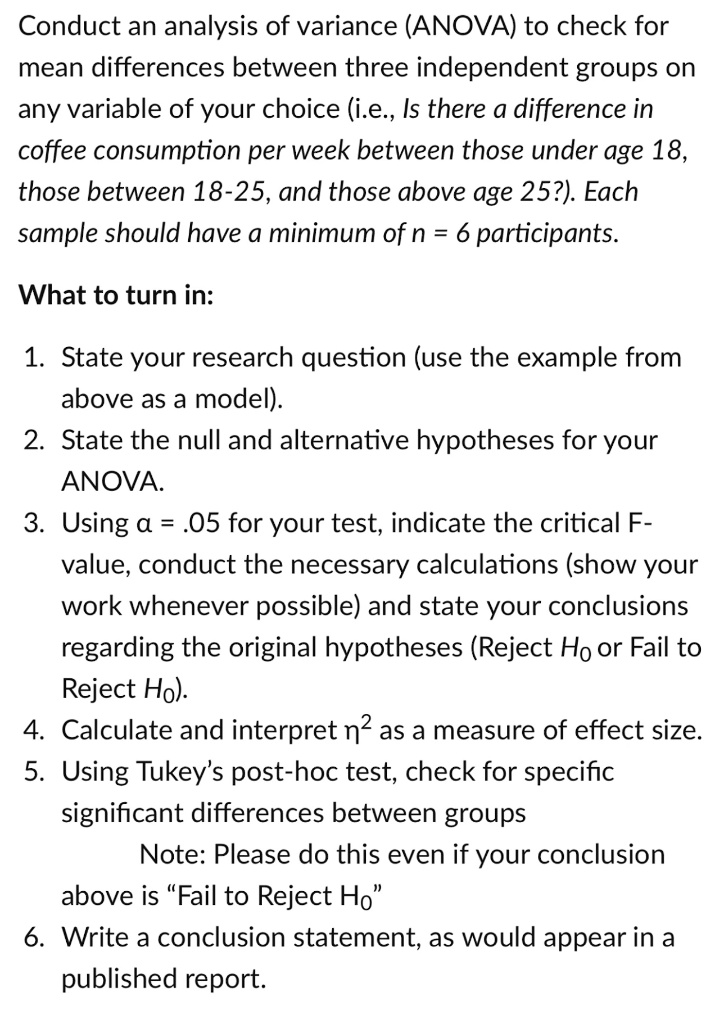 SOLVED: Conduct an analysis of variance (ANOVA) to check for mean ...
