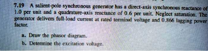 VIDEO solution: 7.19A salient-pole synchronous generator has a direct-axis synchronous reactance ...