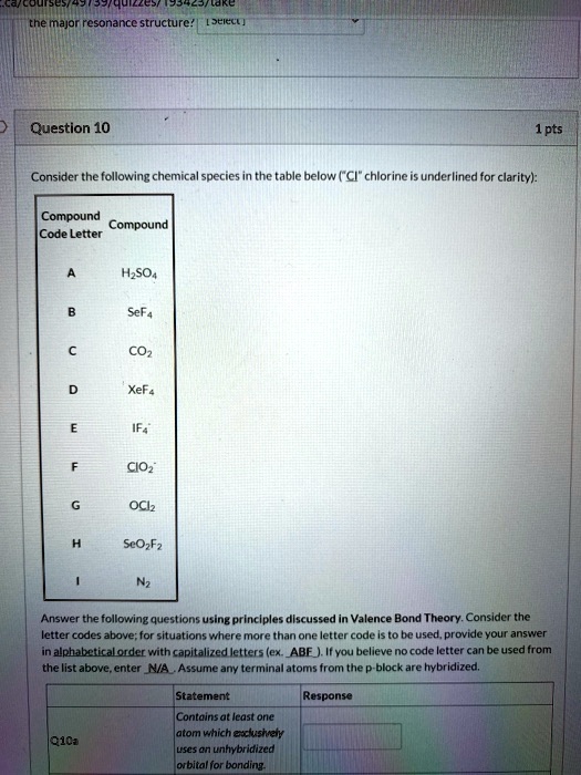 SOLVED: Major resonance structure Ofie Question 10 Consider the ...