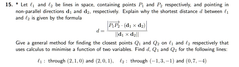 SOLVED: 15. Let C1 and C2 be lines in space, containing points Pi and Pz respectively, and ...