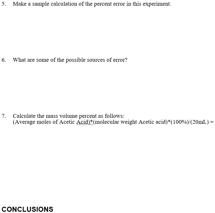 SOLVED: Make a sample calculation of the percent error in this ...