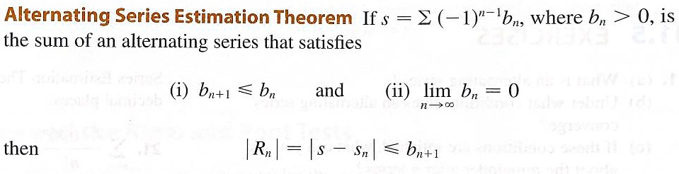 SOLVED:Alternating Series Estimation Theorem If $ = 2(-1)-Ibn; where bn ...