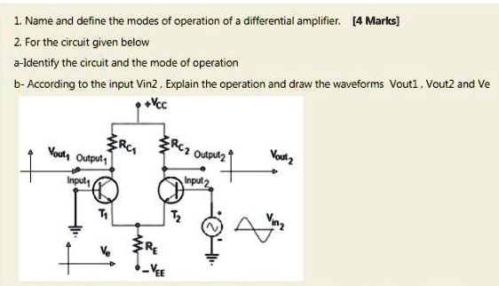 1. Name and define the modes of operation of a differential amplifier. [4 Marks] 2. For the ...