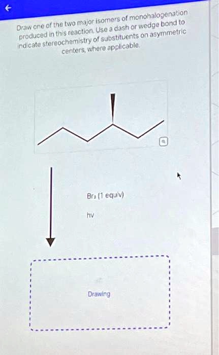 Draw one of the two major isomers of monohalogenation produced in this ...