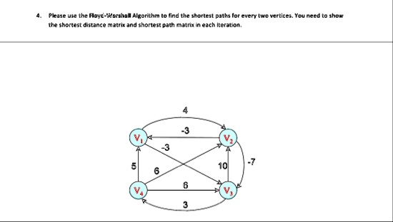 4 Please Use The Floyd Warshall Algorithm To Find The Shortest Paths For Every Two Vertices You