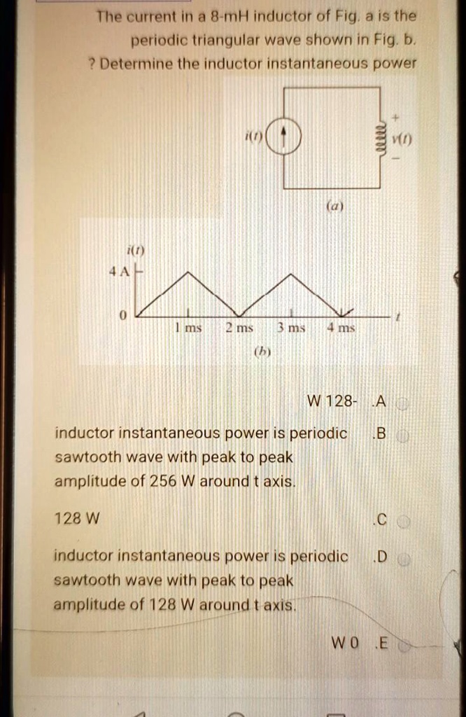 Solved The Current In A 8 Mh Inductor Of Fig A Is The Periodic