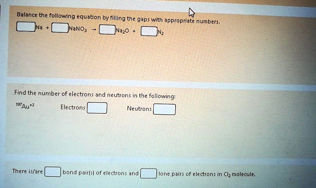 SOLVED:Balance the following equation by) filling the gaps with ...
