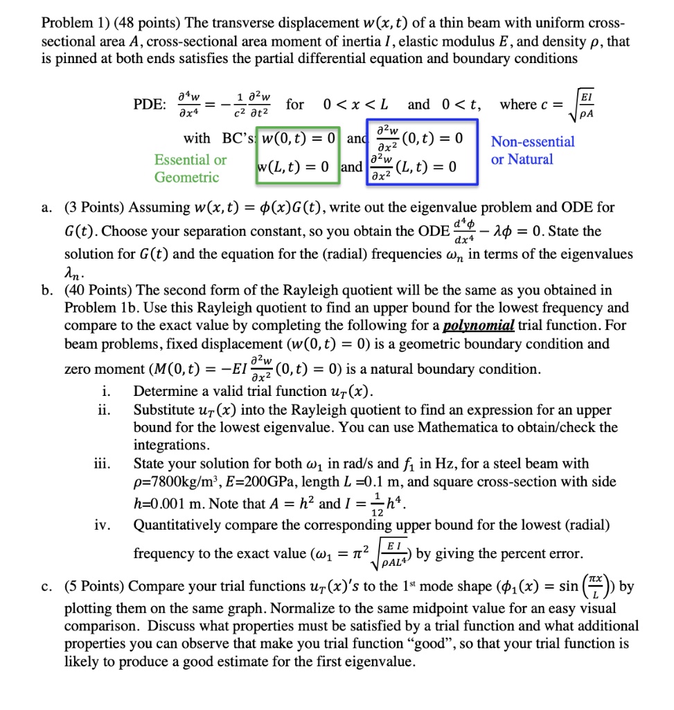 problem 1 48 points the transverse displacement wxt of a thin beam with ...