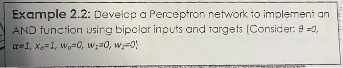 SOLVED: Example 2.2: Develop a Perceptron network to implement an AND ...