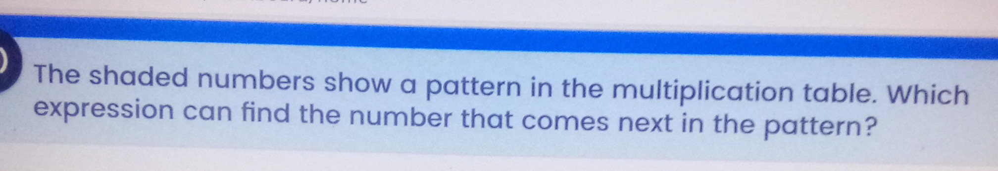 SOLVED: The shaded numbers show a pattern in the multiplication table ...