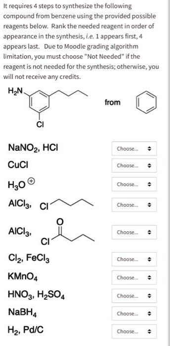 SOLVED: It requires steps to synthesize the following compound from benzene using the provided ...