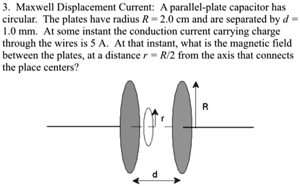 SOLVED: Maxwell Displacement Current: parallel-plate capacitor has ...