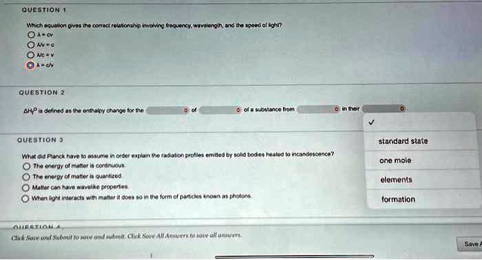 Solved Question 1 Which Equation Gives The Correct Relationship Involving Frequency Wavelength 