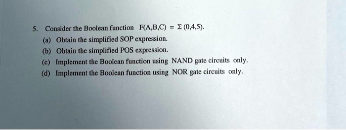 Solved Consider The Boolean Function Fabc045 A Obtain The Simplified Sop Expression B