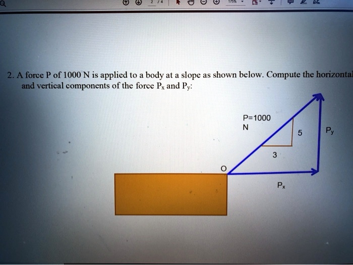 SOLVED: A force P of 1000 N is applied to a body at a slope as shown ... SOLVED: A force P of 1000 N is applied to a body at a slope as shown ...