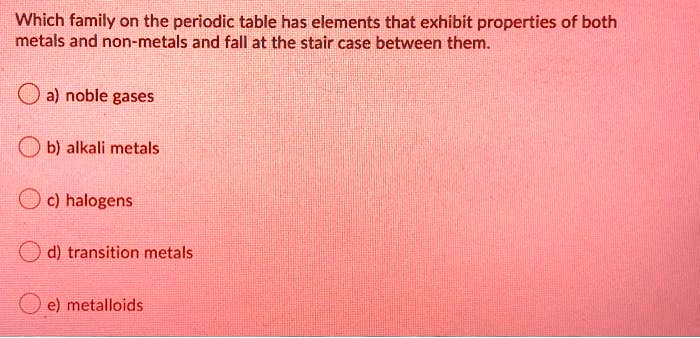 SOLVED: Which family on the periodic table has elements that exhibit ...