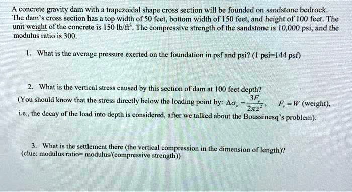 A concrete gravity dam with a trapezoidal shape cross...