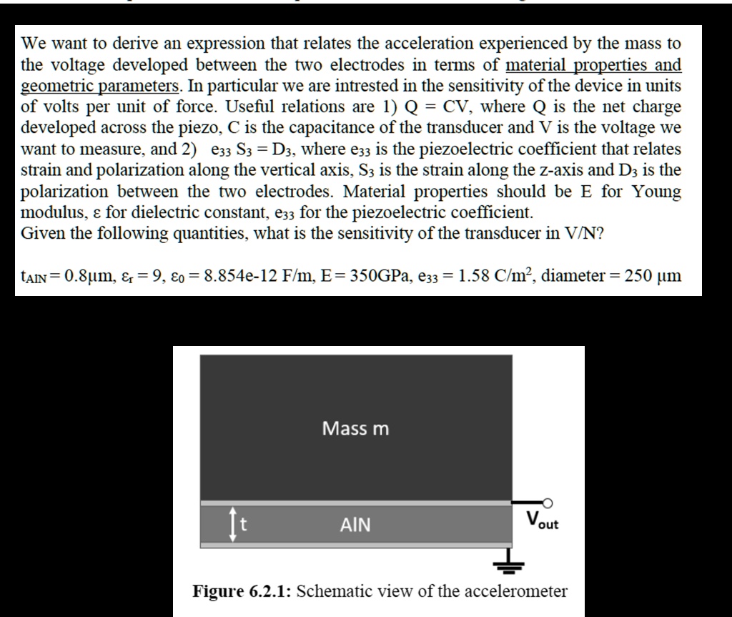 SOLVED: Piezoelectric sensing - accelerometer We want to derive an ...