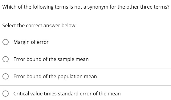 which of the following terms is not synonym for the other three terms ...