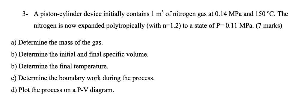 SOLVED: 3- piston-cylinder device initially contains m' of nitrogen gas ...