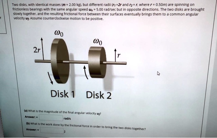 two disks with identical masses m 200 kg1 but different radii r zr and m2 where r som are ...