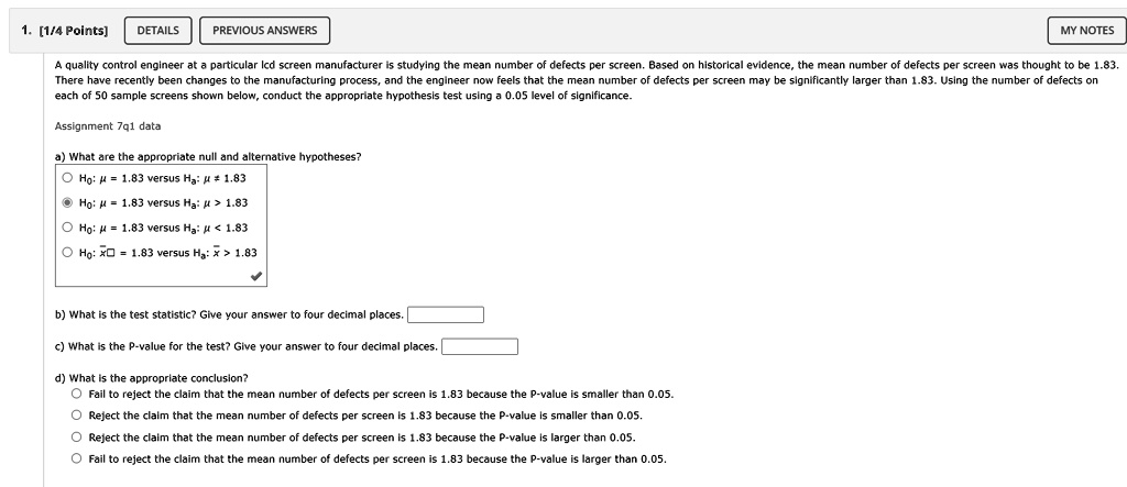 SOLVED: Details Previous Answers My Notes Question: A quality control ...