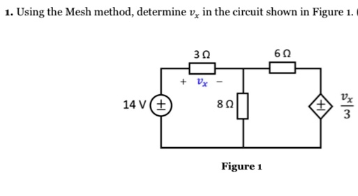 SOLVED: Using the Mesh method, determine Vx in the circuit shown in Figure 1.