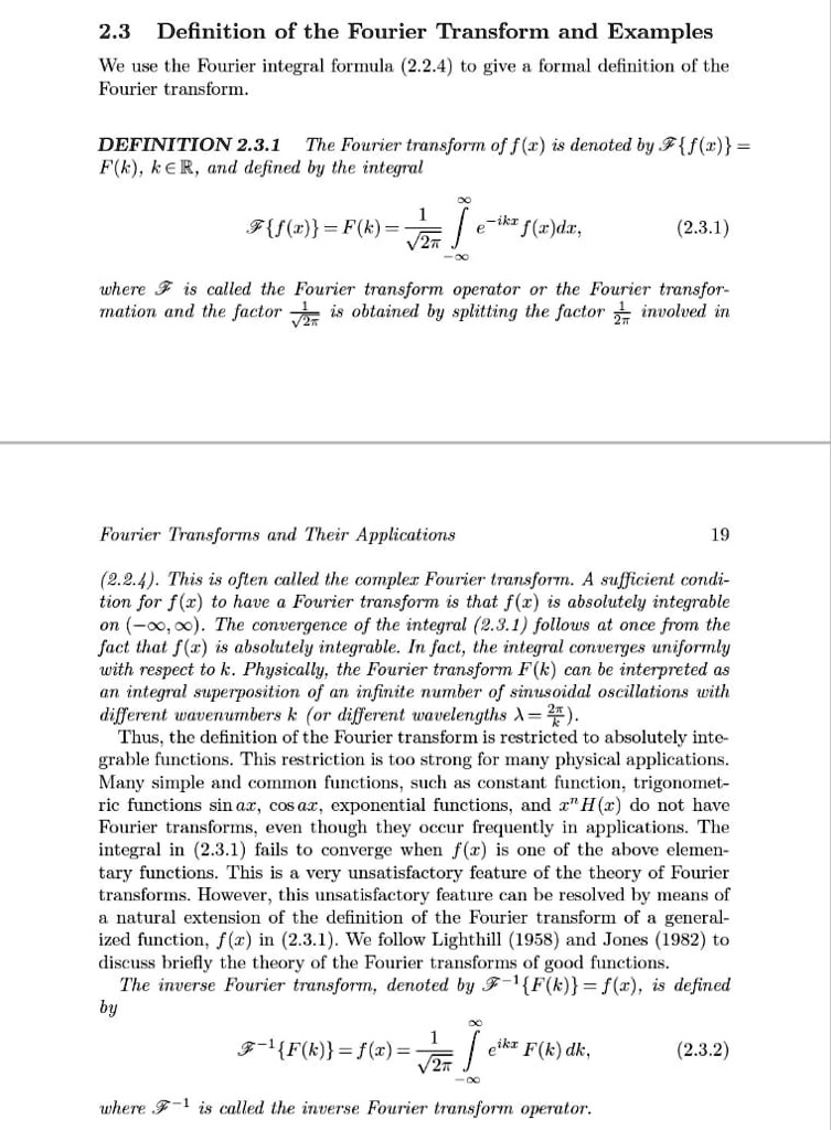 SOLVED:2.3 Definition of the Fourier Transform and Examples We use the ...