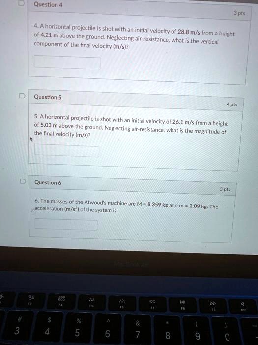 SOLVED: Question 3 pLs 4.A horizontal projectile is shot with an ...