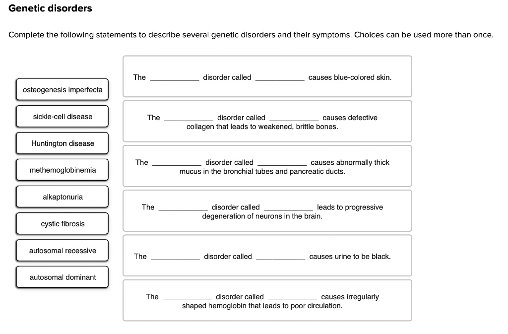 Solved Genetic Disorders Complete The Following Statements To Describe