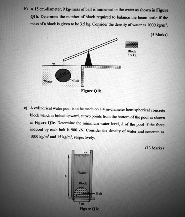 Solved A A 15 Cm Diameter 9 Kg Mass Ball Is Immersed In The Water As Shown In Figure Q1b 