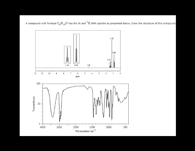 a compound with formula c6h14o has the ir and 1h nmr spectra as ...
