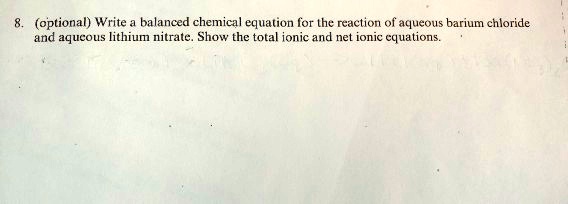 SOLVED: Write a balanced chemical equation for the reaction between aqueous barium chloride and ...