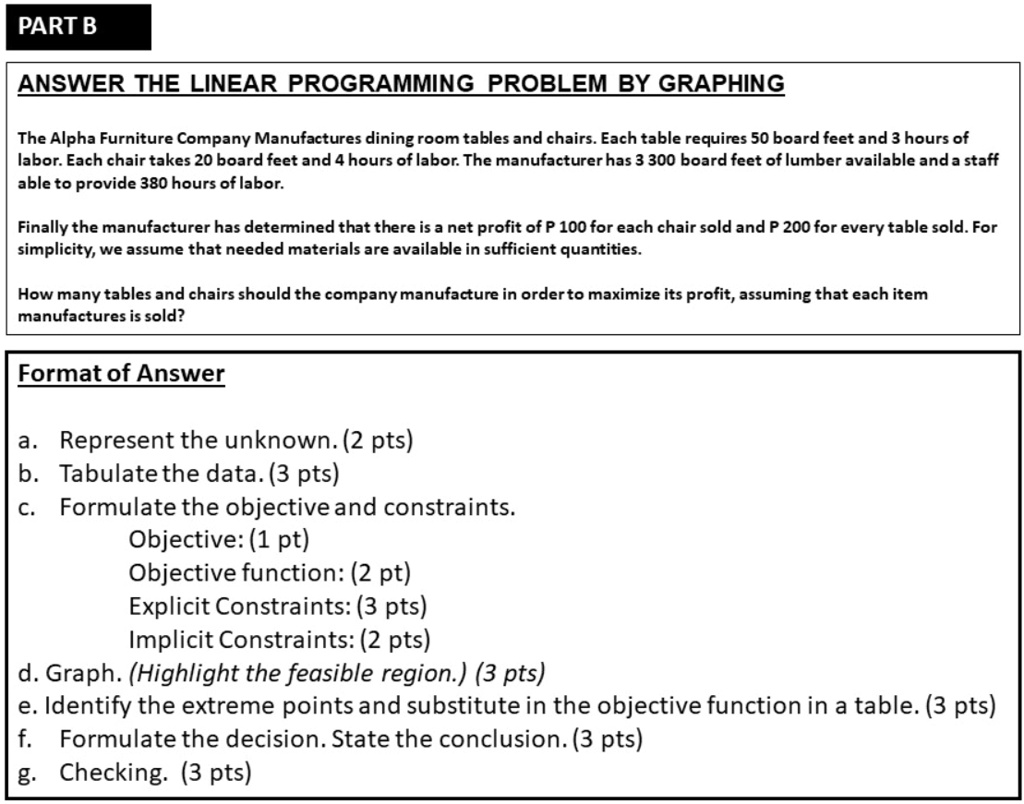 part b answer ihe linear programmng problem by graphing the alpha ...
