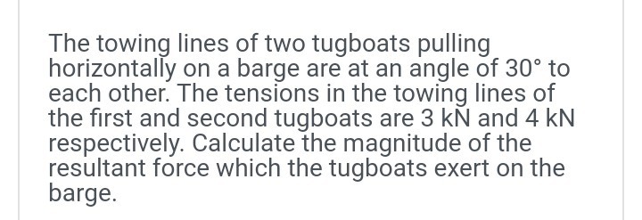 SOLVED: The towing lines of two tugboats pulling horizontally on a ...