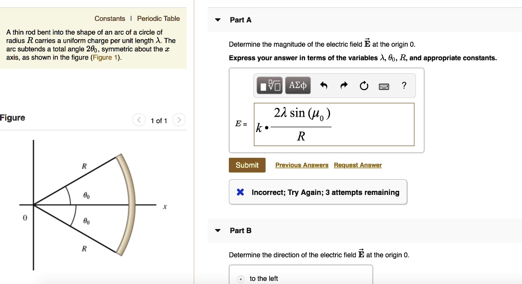 SOLVED: Constants Periodic Table Part A thin rod bent into the shape of ...