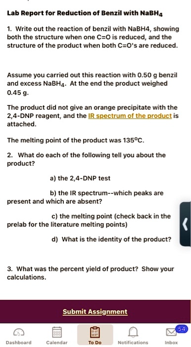 lab report for reduction of benzil with nabha write out the reaction of ...