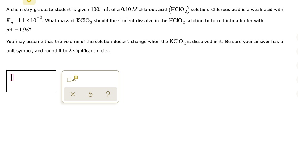 SOLVED: A chemistry graduate student is given 100. mL of a 0.10 M ...