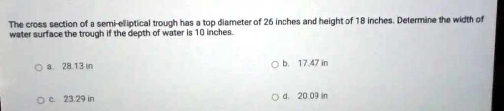 [GET ANSWER] The cross section of a semi-elliptical trough has a top ...