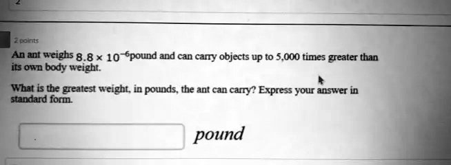 apouts an ant weighs 88 10 gpound and can cary objects up to 5000 times ...