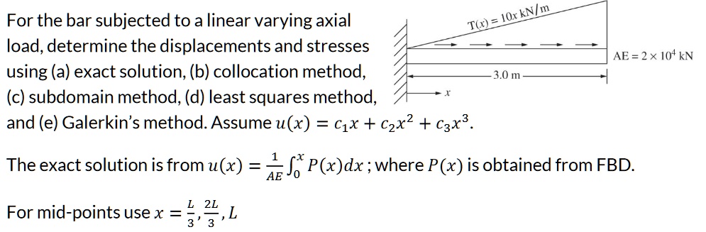 SOLVED: For the bar subjected to a linear varying axial load, determine the displacements and ...