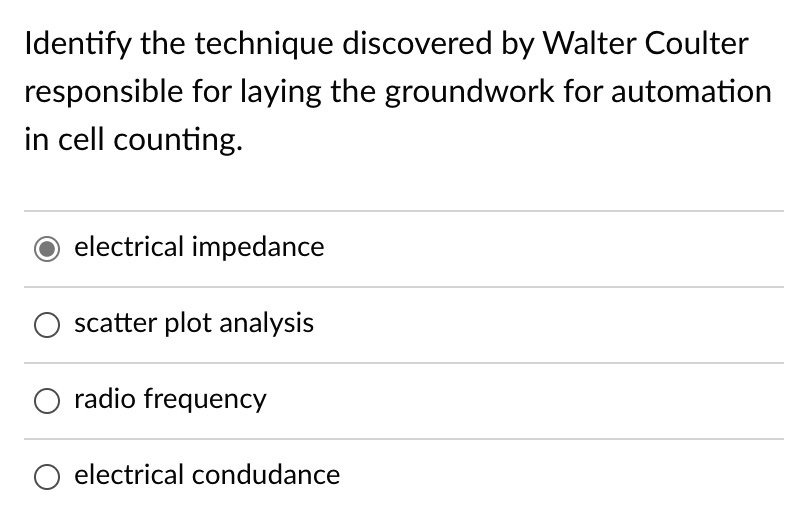 SOLVED:Identify the technique discovered by Walter Coulter responsible ...
