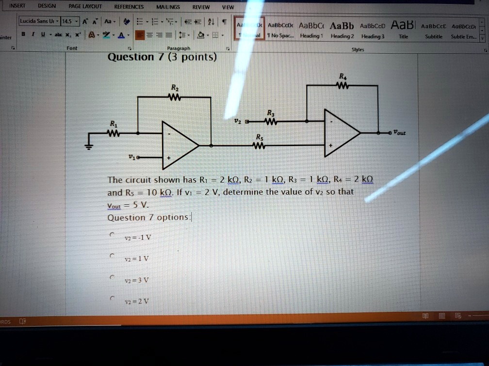 The circuit shown has R1 = 2k ohms, R2 = 1k ohms, R3 = 1k ohms, R4 = 2k ...