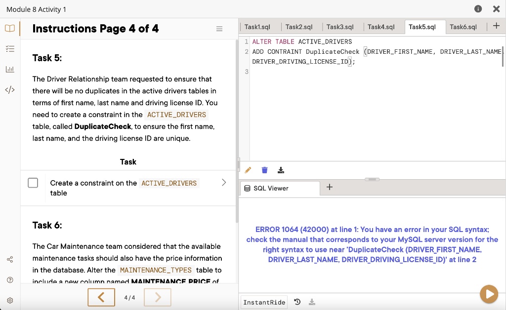 Module 8 Activity 1 Instructions Page 4 of 4 Task 5: The Driver Relationship team requested to ...