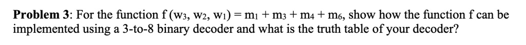 Problem 3: For the function f (w3, w2, w1) = m1 + m3 + m4 + m6, show ...