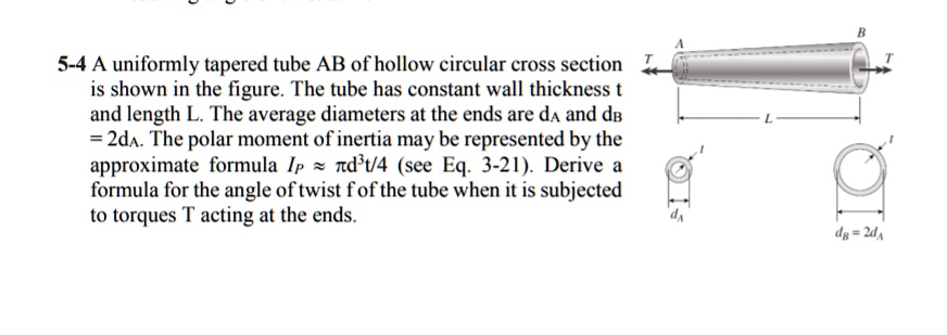 5-4 A uniformly tapered tube AB of hollow circular cross section is ...