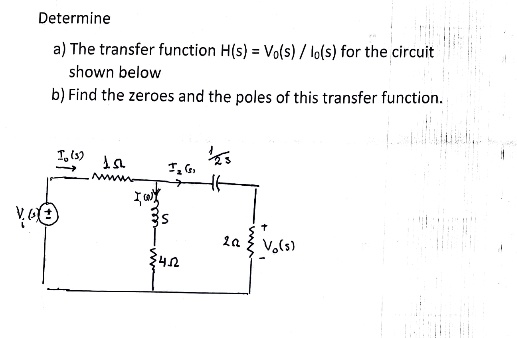 Determine a) The transfer function H(s) = (Vo(s))/(Io(s)) for the circuit shown below b) Find ...
