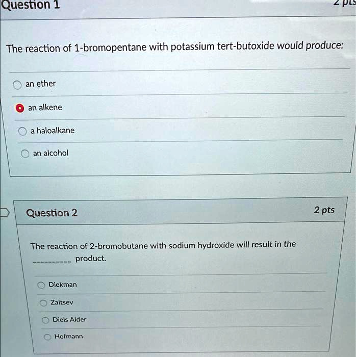 SOLVED: The reaction of 1-bromopentane with potassium tert-butoxide ...